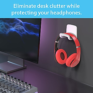 TotalMount Headphone Holder – Hanger Won’t Damage Your Wall with Screws or Permanent Adhesive (Studio-Grade White – One Pack)