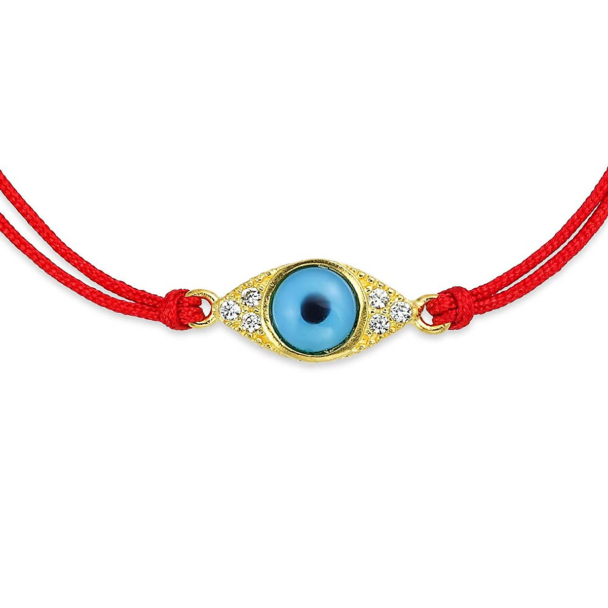 Minimalist Delicate Turkish Blue Evil Eye Red String Bracelet For Women Teens CZ Accent 14K Gold Plated .925 Sterling Silver