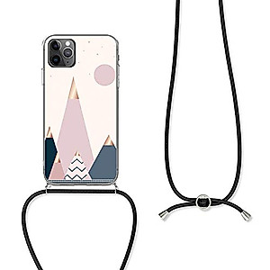 kwmobile Crossbody Case Compatible with Apple iPhone 11 Pro - TPU Silicone Cover IMD Design with Neck Cord Lanyard Strap - Moon and Mountains Rose Gold/Blue/Pink
