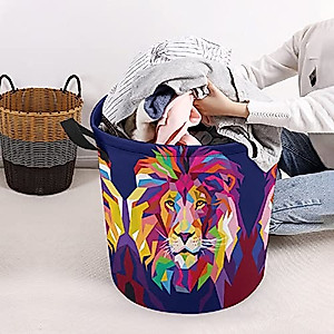 Colorful Lion Head Large Laundry Basket Hamper Bag Washing with Handles for College Dorm Portable