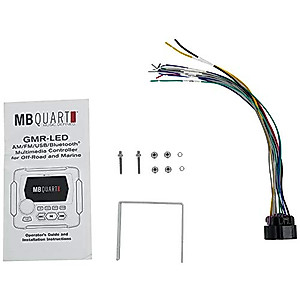 MB Quart GMR-LED Gauge Hole Marine Receiver Bluetooth AM/FM/Weather Band/USB Bundle with Pair Rockville RKL65MBW 6.5" 700w Marine Boat Speakers w/LED with Black/White Grilles