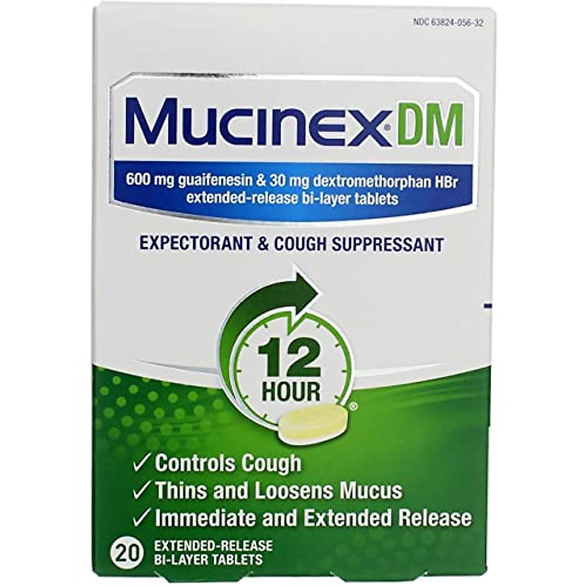 Mucinex DM 12-Hour Expectorant and Cough Suppressant Tablets, 20 Count (Pack of 6)