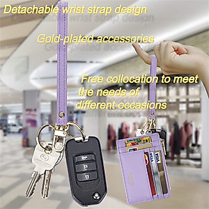 Wikavanli Women Slim Rfid Blocking Credit Card Case Holder Wristlet Zip ID Case Wallet Small Compact Leather Wallet Coin Purse with Keychain (Light Purple a)
