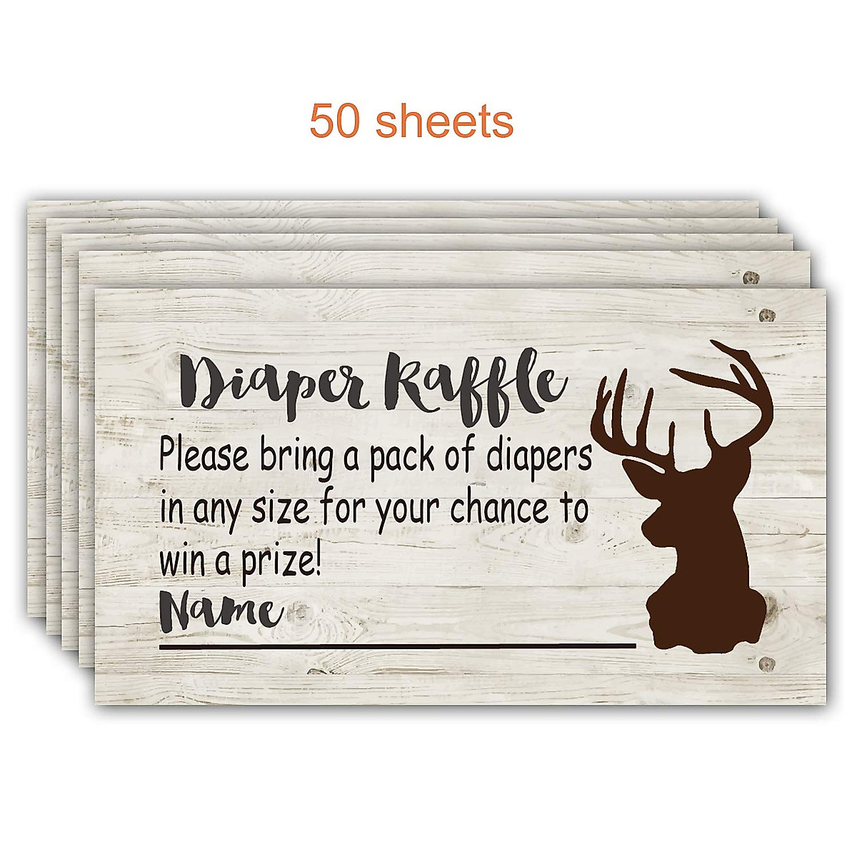 None Brand Diaper Raffle Tickets for Baby Shower (50 Count) 3.5" x 2" with Name Line, Deer Baby Shower Games Invitations Inserts Request Cards