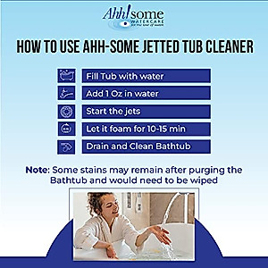 Ahh-Some Jetted Tub Cleaner for Bathtubs, Whirlpools, Jacuzzis, Spa Flush, America's Most Effective Septic Safe Jetted Tub System Cleaner for Jets and Tubes. 16 Cleanings in a Single Bottle