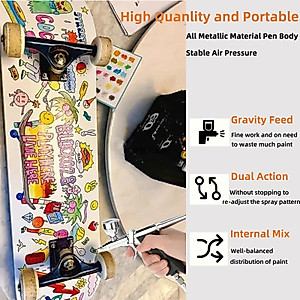 Airbrush kit, Airbrush Gun, Dual-Action Air Brush Set, Trigger Air Brush Spray Gun with 0.3, 0.2, 0.5mm Needles, 3 Sets Nozzles, Air Cap, Paint Cup, Air Hose, for Painting Nails Cake Tattoo Makeup