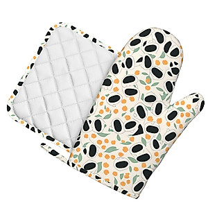 Animals Cute Print Pattern Silicone Oven Mitts Pot Holder Sets 2pcs Cute Design Washable Non Slip Kitchen Heat Resistant Mat Women's Cooking Gloves for Baking and BBQ Wear