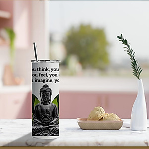 Tumbler with Lid and Straw Black Buddha (1) thermos coffee travel mugcute cups 20 oz insulated tumbler for Daily Holiday Decor Gift coffee cup
