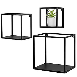 MyGift Black Metal Cube-Frame Wall Hanging Shelves, Set of 3