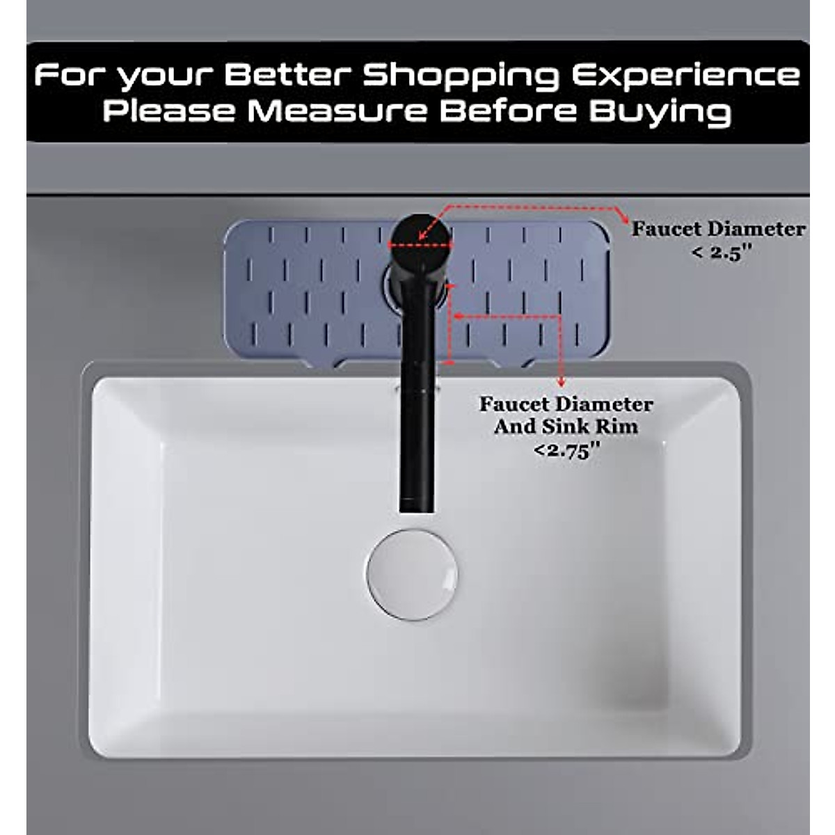 Auspicious KitchenGuard Silicone Faucet Handle Drip Catcher Tray - Silicone Sink Faucet Water Catcher Mat - for Kitchen Bathroom Bar Countertop Protect (Grey)