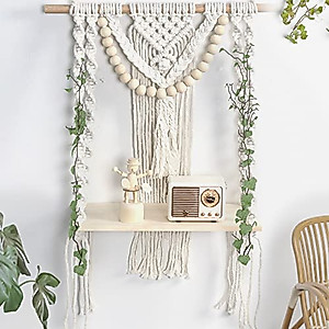 Macrame Shelf Wall Hanging Boho Shelves for Home Decor, Handmade wooden hanging shelf Bohemian home decor Wall Display Rack,Macrame Shelf Wall Hanging Boho Decor for Bedroom, Living Room, Natural.