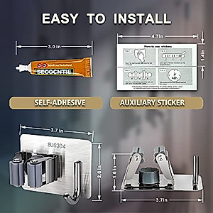 ATTEASAY 4 PCS Broom Holder, broom bracket mop bracket, Broom Gripper Holds Self Adhesive Broom and Dustpan Hanger for Home, Kitchen, Garden, Garage Storage Systems