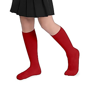 Witwot 3 Pairs Girls Knee High Socks Kids School Uniform Socks Red 6-8 Years