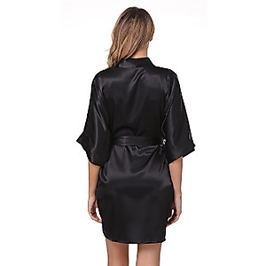 The Bund Women's Pure Colour Short Kimono Robes with Oblique V-Neck, XX-Large, Black