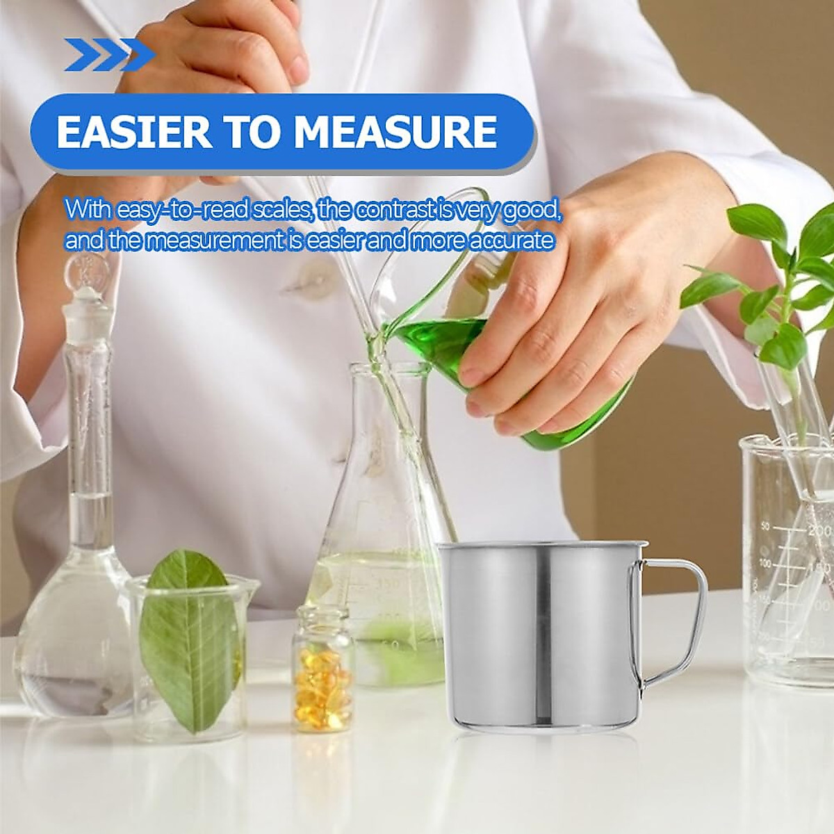 Mipcase Stainless Steel Beaker, 500ML Laboratory Beakers Lab Graduated Beaker with Handle Heat Tolerance Chemistry Lab Cups for Liquids Solids