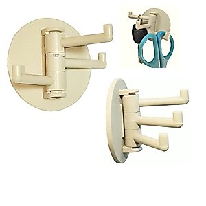 Fineget Wall Adhesive Hooks for Hanging Bathroom Kitchen Door Hooks 3 Rotatable Arms Round Sticky Hooks Cream 2 Pairs