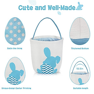 Easter Bunny Basket Bags for Kids, HOTMAI Canvas Cotton Tote Bag Easter Buckets and Eggs Hunt Bag, Personalized Basket Easter Gift for Boys Girls(Blue)