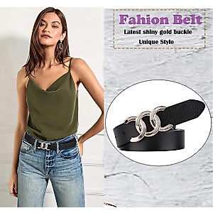 ALAIX Women's Belt Gold/Silver Buckle Belt Black leather belt Fashion Dress Pants Jeans belts for women