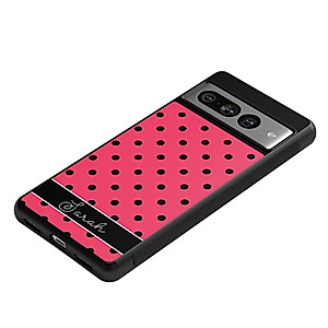 Pinkish Red and Black Polka Dot Personalized Black Rubber Phone Case Compatible With Google Pixel 8 Pro, 8a, 8, 7a, 7, Pixel 7 Pro, 6a, Pixel 6 Pro, 6, 5, 4a 5G, 4a 4G, 4, 4 XL, 3a, 3a XL, 3, 3 XL