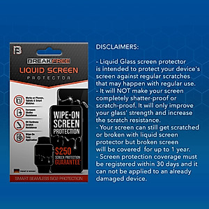 BREAK FREE Liquid Glass Screen Protector With $250 Coverage | Wipe On Scratch and Shatter Resistant Nano Protection for All Phones Tablets and Smart Watches - Universal Compatibility