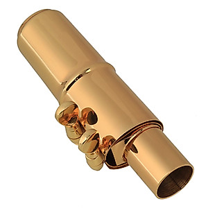 Yibuy Gold Plated Brass B-flat Tenor Saxophone Sax Mouthpiece with Cap Ligature 7#