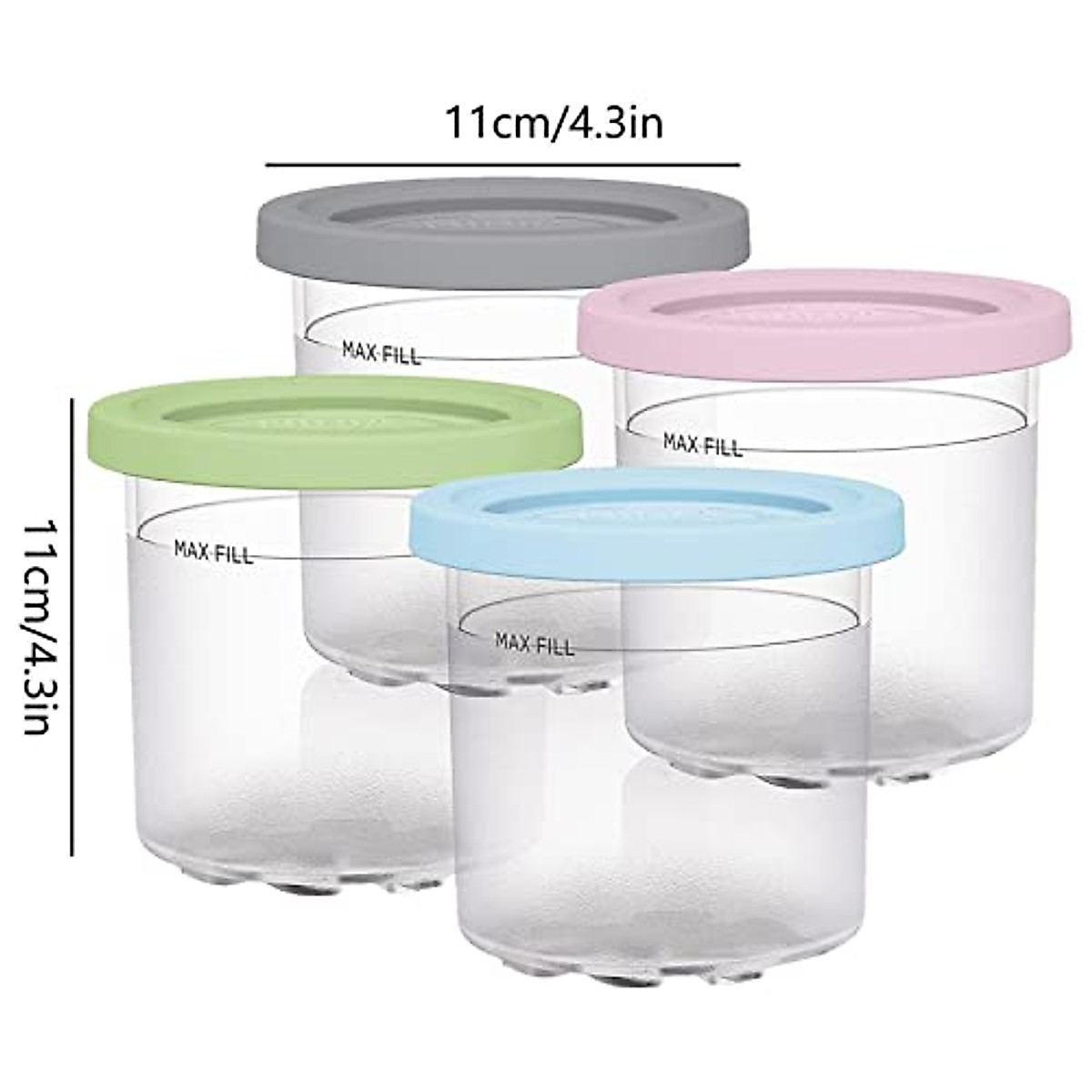 Ice Cream Containers for Homemade Ice Cream, 4 Pack Compatible with NC299AMZ & NC300s Series for Ninja Creami Ice Cream Maker Machine, Safe Clear and Reusable Ice Cream Containers with Lids