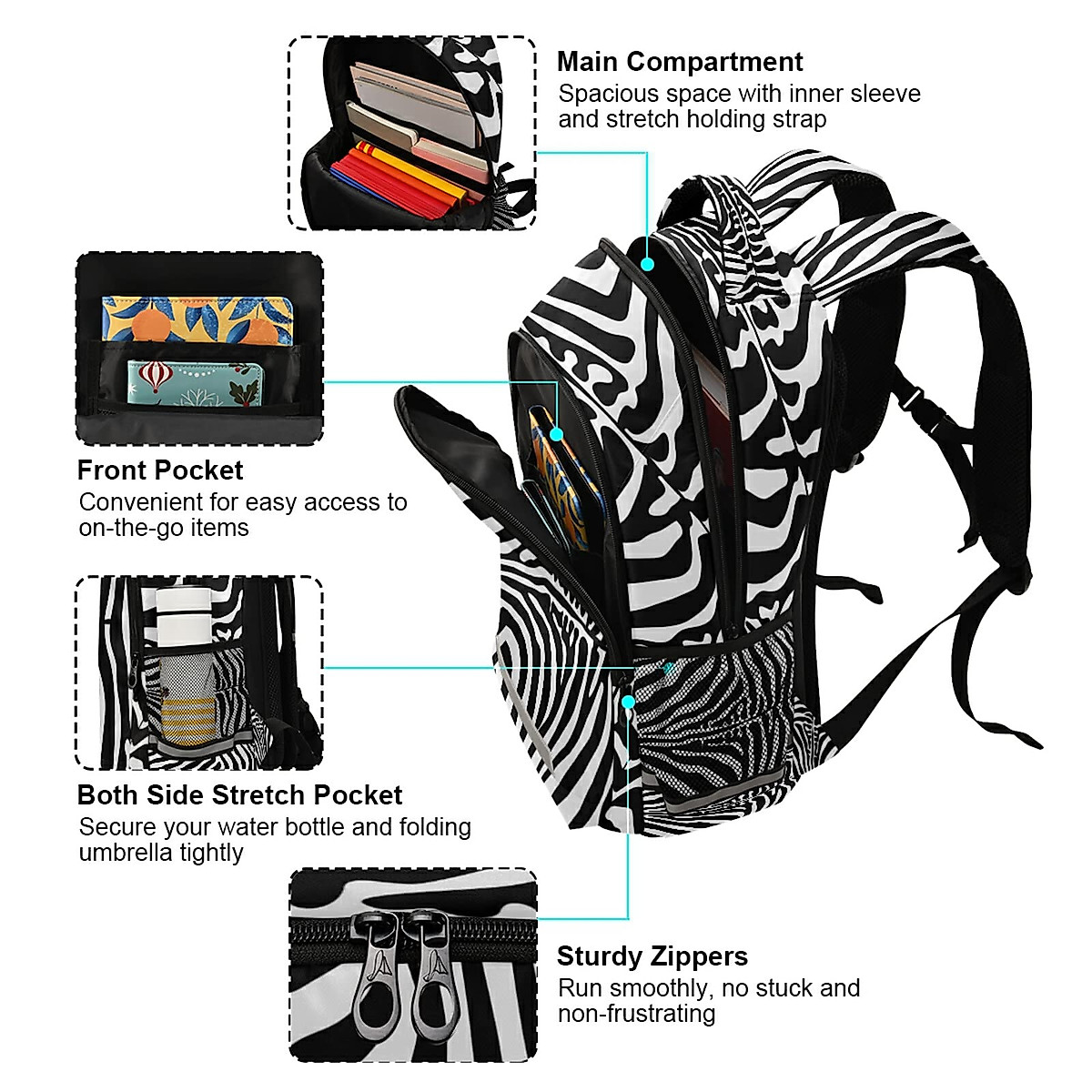Animal Zebra Print Backpacks Travel Laptop Daypack School Book Bag for Men Women Teens Kids