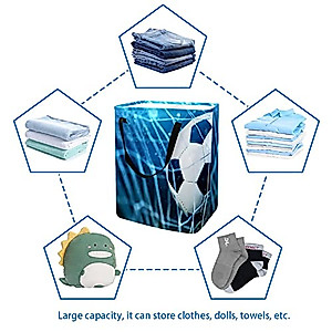 Soccer Ball in Goal Print Collapsible Laundry Hamper, 60L Waterproof Laundry Baskets Washing Bin Clothes Toys Storage for Dorm Bathroom Bedroom
