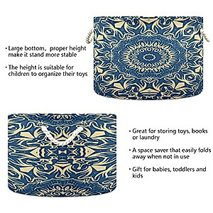 Kigai Floral Mandala Pattern Cotton Rope Basket Large Collapsible Baby Laundry Basket Blanket Basket Kid's Toy Storage Basket Organizer for Nursery Bedroom Home Decor