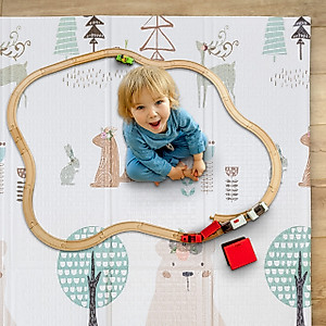 Bammax X-Large Waterproof Foam Padded Baby Play Mat | Reversible & Foldable | Safe & Thick Baby Foam Play Mat | 70" x 78" | Use as Baby Crawling Mat or Kids Play Mat for Floor | Includes Travel Bag