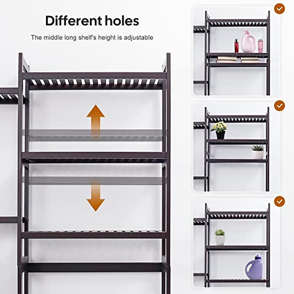 Homde Over The Toilet Storage with Basket and Drawer, Bamboo Bathroom Organizer with Adjustable Shelf & Waterproof Feet Pad, Space Saver Storage Rack for Bathroom, Restroom, Laundry, Brown