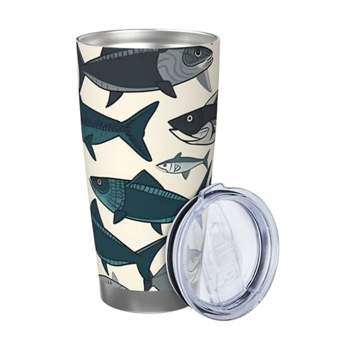 fish Tumbler with Lid and Straw 20oz Stainless Steel Car Cup for Hot and Cold Drinks, Double Wall Insulated Travel Coffee Mug Reusable Drink Thermos Cup Birthday Gifts