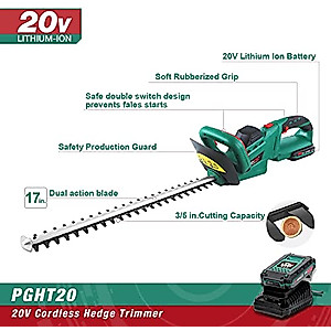 POSENPRO 20V Cordless Electric Hedge Trimmer,2.0Ah Batteries,17" Cutting Length,3/5" Cutting Capacity,1100 RPM,Easy Cut Lightweight Garden Handheld Cutter,Includes Battery,Charger Safety Blade Guard