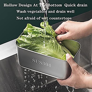 Stainless Steel Sink Drain Strainer Basket, Multifunction Sink Strainer Kitchen Food Catcher for Filter Kitchen Waste and Wash Vegetables Fruits (square silver)