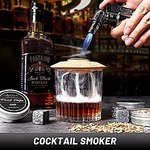 VEHHE Cocktail Smoker Kit with Torch - Aged Cocktail Smoker with 4 Kind of Wood Chips for Bourbon, Old Fashioned Smoker Kit and Whisky Gifts for Men (No Butane)