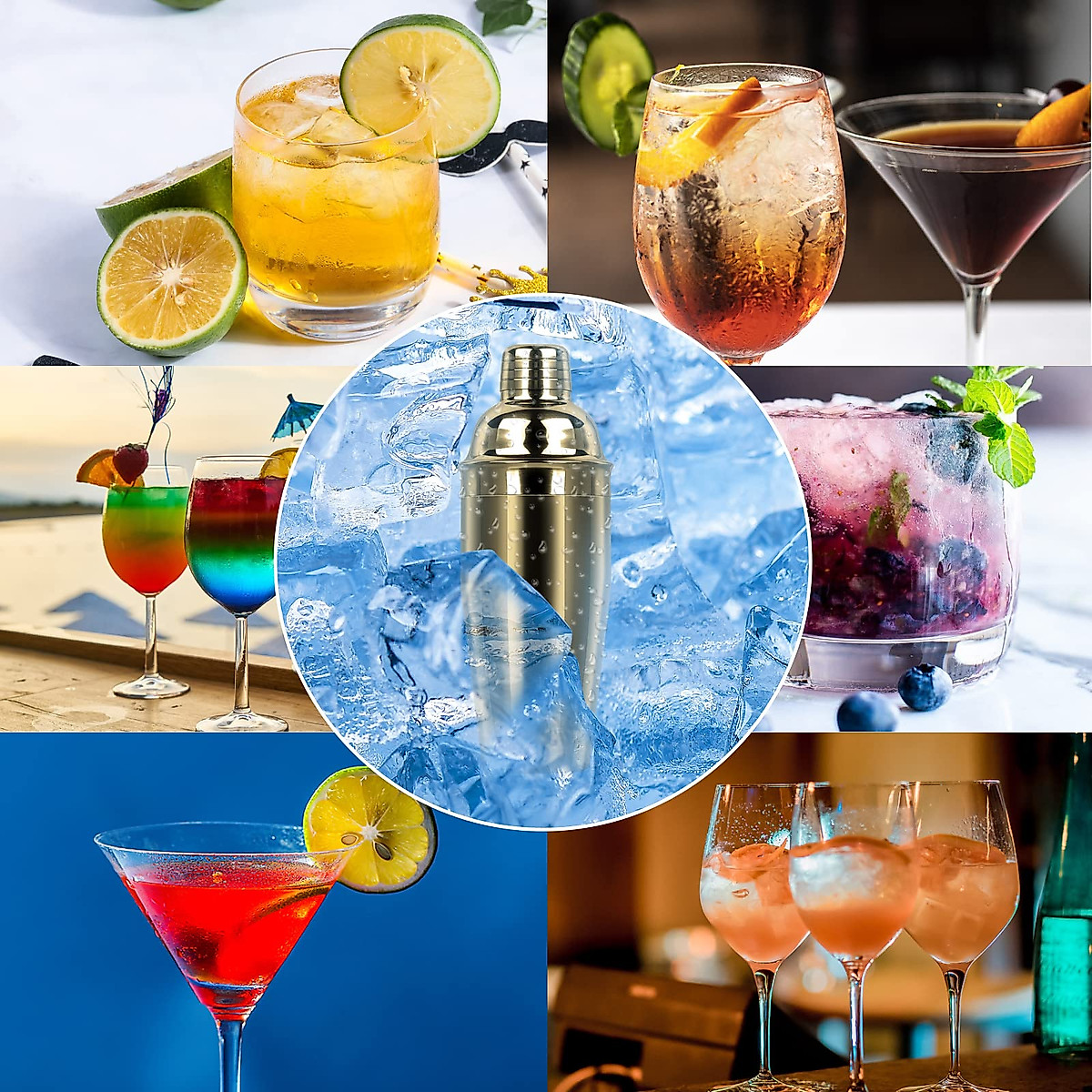 Large 24oz Cocktail Shaker Set, Stainless Steel 18/8 Martini Mixer Shaker with Built-in Strainer, Measuring Jigger & Mixing Spoon, Martini Shaker Set, Perfect for Bartender and Home Use, Gold