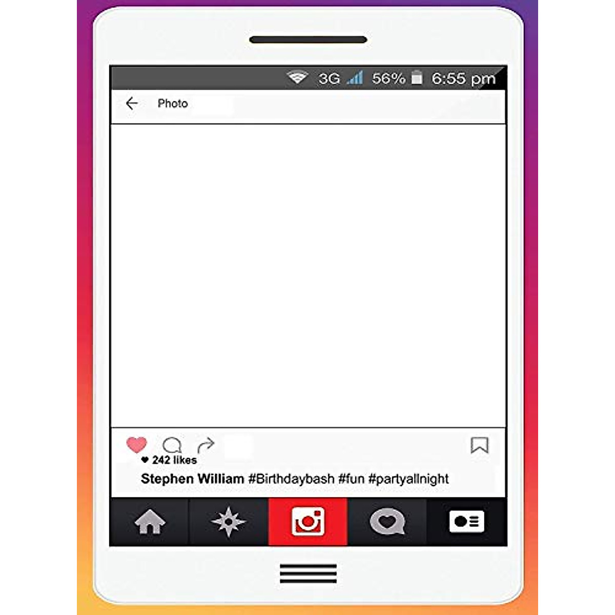 Customize Cell Phone Social Media Frame Photo Booth Prop - sizes 36x24, 48x32; Personalized Party Social Banner Home Decorations, Handmade Party Supply Photo Booth Frame