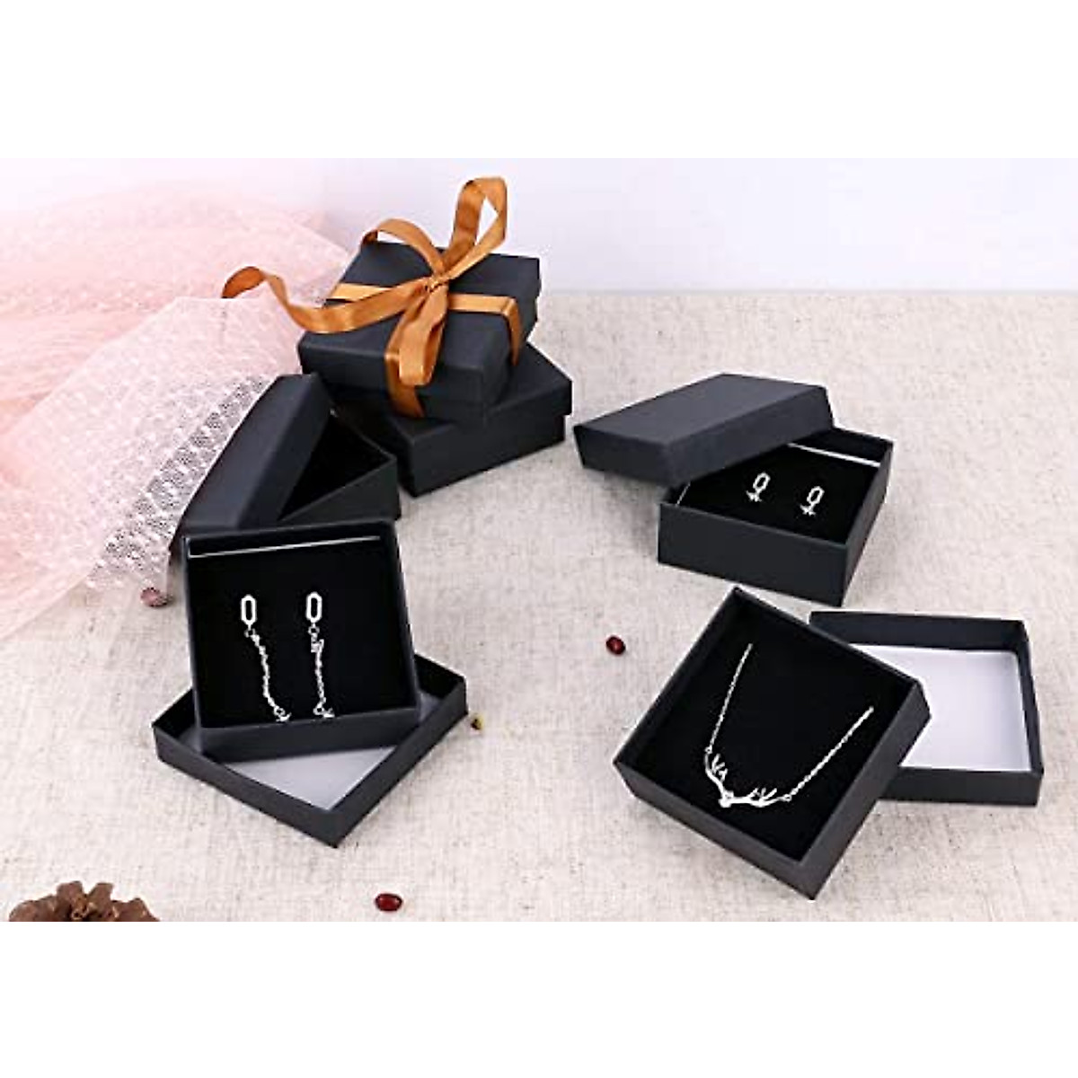 dedoot Kraft Jewelry Boxes, Pack of 30 Square Cardboard Jewelry Gift Box 2.8x2.8x1.2 Inch Small Necklace Ring Earring Kraft Box for Jewelry Set with Velvet Cushion, Black