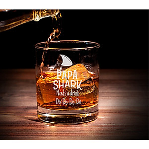 Papa Shark Needs A Drink Do Do Do Do Whiskey Glass - Gift for New Dad