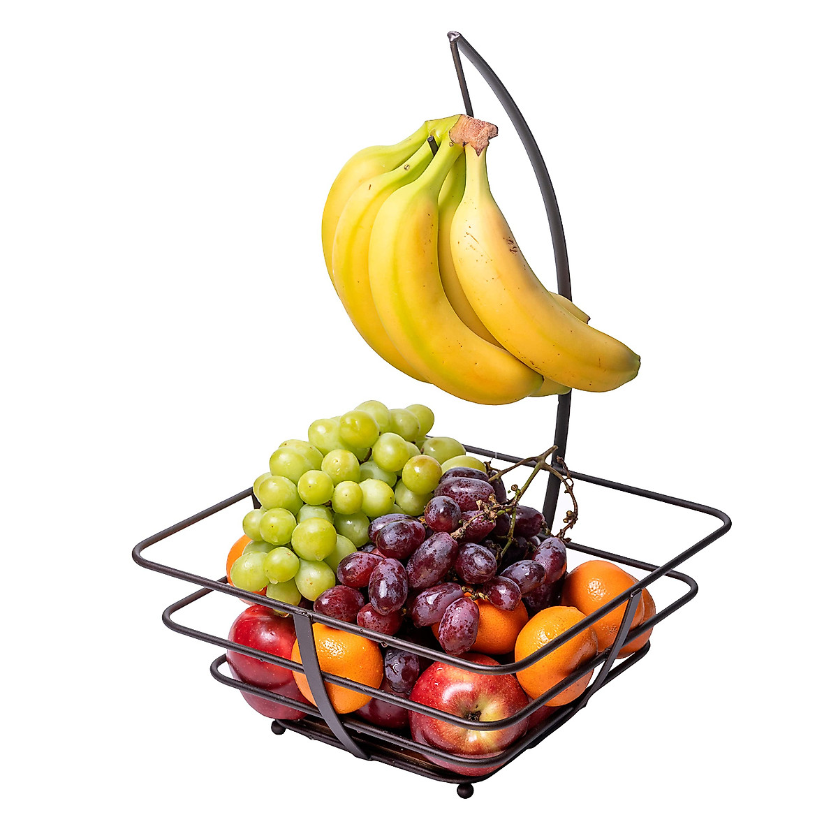 Francois et Mimi Large-Sized Fruit Bowl Tree Basket with Banana Hanger, Wood Base (Bronze)