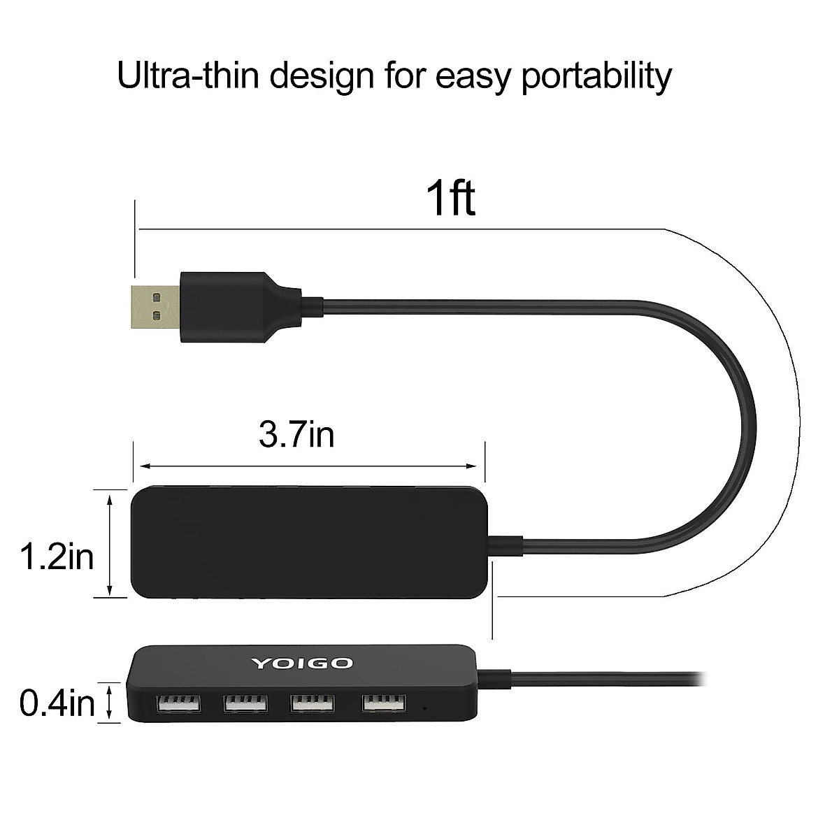 YOIGO USB hub,4 Port 2.0 USB Splitter Expander,USB hub for Laptop,MacBook,Surface Pro,PC, Flash Drive,Mobile HDD