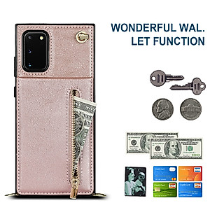 Jaorty Crossbody Case for Samsung Galaxy S20 FE 5G Case with Card Holder,6.5" (NOT for S20) Galaxy S20 FE 5g Phone Case Wallet with Strap for Women, Credit Card Slots Cases Lanyard Kickstand,Rosegold