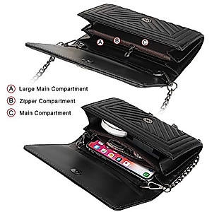 Leather Crossbody Bag for Women Purse Small Handbags Black Crossbody Purse Chain Shoulder Strap Bag Flap Bag Quilted Mini Cross Body Cell Phone Wallet Girls Ladies Clutch Bag