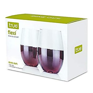 True Flexi Stemless Wine Glass, Clear Plastic Tumblers, Stemless Flexible Wine Glass, 15 Ounces, Drinkware, Clear, Set of 2