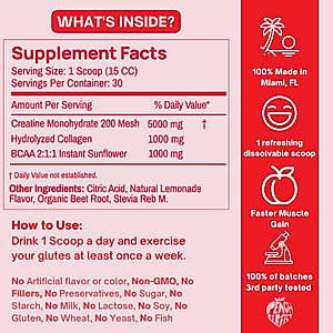 Peach Perfect Creatine for Women Booty Gain, Muscle Builder, Energy Boost, Pink Lemonade, Cognition Aid | Collagen, BCAA, lean muscle, Creatine Monohydrate Micronized Powder, Alt Creapure, 30 Servings