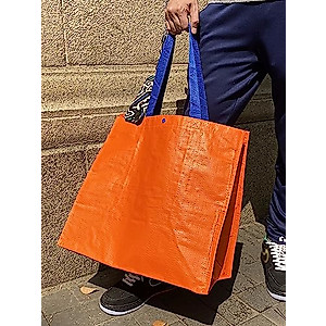 Little Fire Craft Reusable Grocery Bag Woven Plastic Shopping Bags Gift Bag Heavy Duty Moving Bag Lightweight Durable Foldable 3 Pack Orange