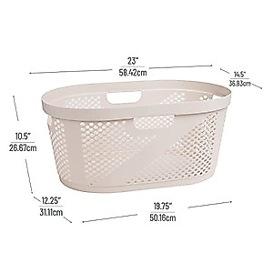 Mind Reader Basket Collection, Laundry Basket, 40 Liter (10kg/22lbs) Capacity, Cut Out Handles, Ventilated, 14.5"L x 23"W x 10.5"H, Ivory