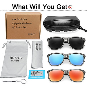 BOTPOV Polarized Sunglasses for Men Women Mirror UV 400 Protection Lens Spring Hinge (3 Pack)