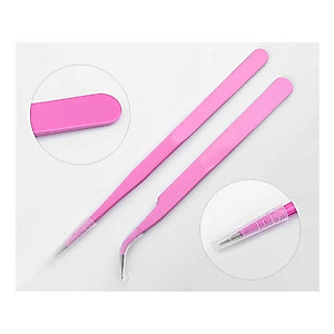 Aoshang 2PCS Stainless Steel Straight and Curved Tip Tweezers Nippers for Eyelash Extensions and Nail Art Sticker Rhinestone Eyelash Picker Acrylic Gel Nail DIY Art