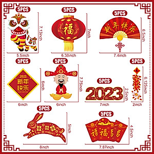 87 Pcs Chinese New Year Decorations Set 45 Chinese New Year Hanging Wall Decor 2 Red Ropes and 40 Glue Point Dots for Year of The Rabbit Chinese New Year Banner Spring Festival Party Supplies (2023)
